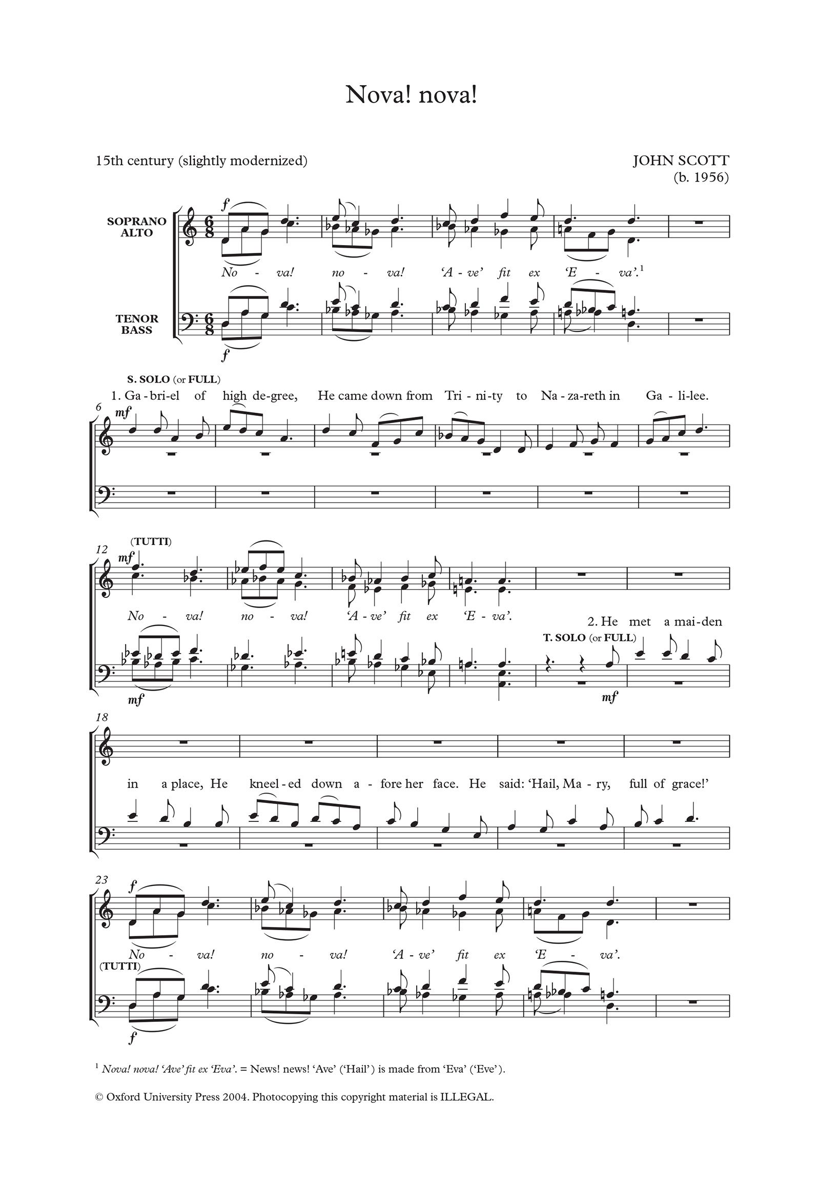Nova! nova! di John Scott (Download) » Spartiti per coro misto