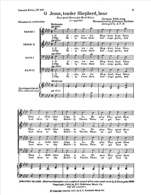 O Jesus, Tender Shepherd (Johannes Brahms) » Spartiti per coro maschile